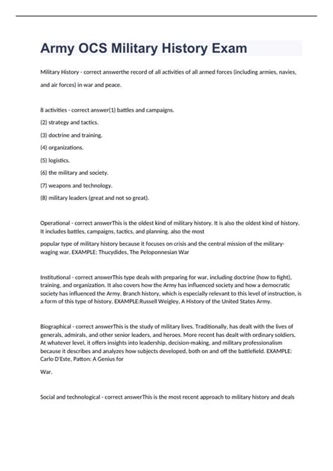 army ocs military history exam 2023 with 100 correct answers army
