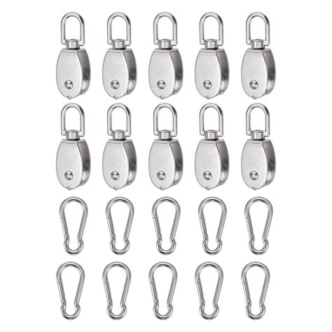 Set Of 10 M20 Single Pulley Block With Spring Snap Hook 304 Stainless Steel Pulley Wheel
