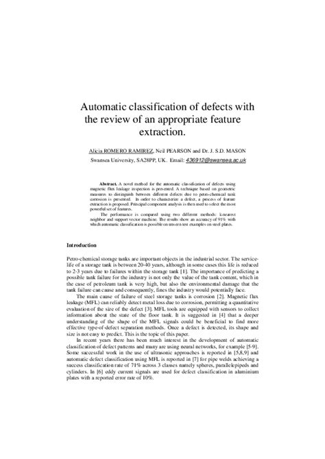 Pdf Automatic Classification Of Defects With The Review Of An