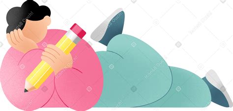 손에 연필을 들고 누워 있는 청년 Png Svg