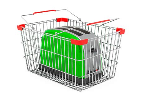 쇼핑 바구니 내부의 토스터 흰색 배경에 격리 된 3d 렌더링 3차원 형태에 대한 스톡 사진 및 기타 이미지 3차원 형태