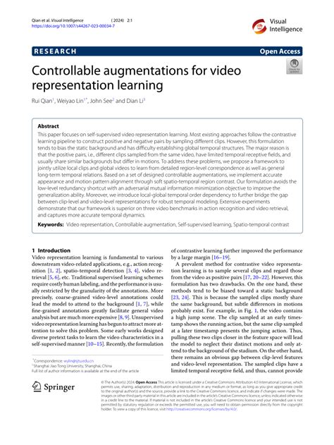 Pdf Controllable Augmentations For Video Representation Learning