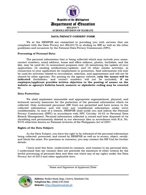 Data Privacy Consent Form Pdf Privacy Information Privacy