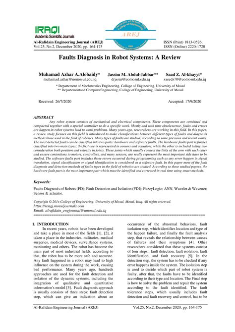Pdf Faults Diagnosis In Robot Systems A Review