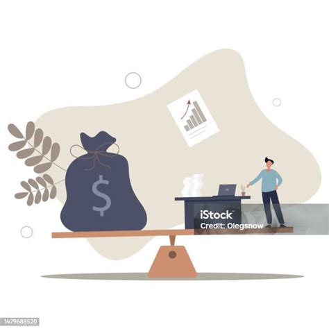 임금 급여 또는 소득 돈을 위해 열심히 일하거나 초과 근무 과로 및 삶의 균형 개념에 동기를 부여하는 인센티브 임금에 대한 스톡 벡터 아트 및 기타 이미지 Istock