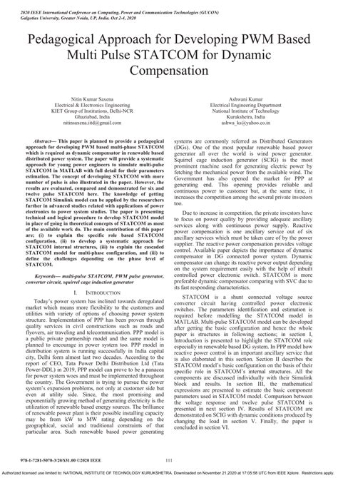 Pdf Pedagogical Approach For Developing Pwm Based Multi Pulse Statcom