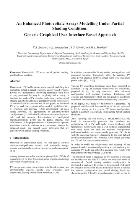 Pdf An Enhanced Photovoltaic Arrays Modelling Under Partial Shading Condition Generic
