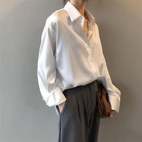 Buy Autumn Fashion Button Up Satin Silk Shirt Vintage Blouse Women