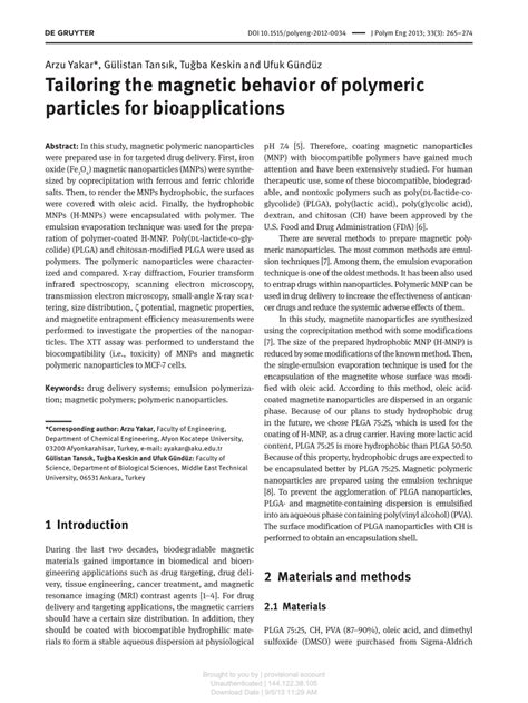 Pdf Tailoring The Magnetic Behavior Of Polymeric Particles For Bioapplications