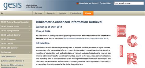 Bibliometric Enhanced Information Retrieval” Workshop Bir 2014 At Ecir 2014 Knowescape