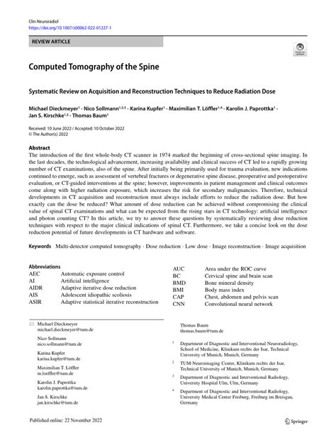 Pdf Computed Tomography Of The Spine Systematic Review On Acquisition And Reconstruction