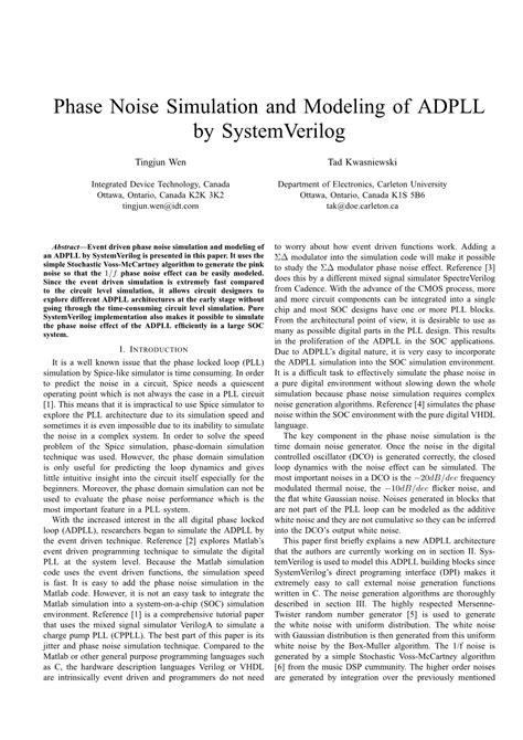 Phase Noise Simulation And Modeling Of Adpll By Systemverilog Docslib