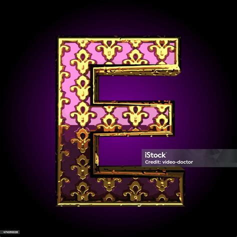 E Vector Violet Letter With Gold Stock Illustration Download Image