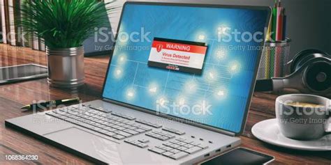 경고 바이러스 노트북 화면 사무실 배경에서 발견 3 차원 일러스트 레이 션 백신 프로그램에 대한 스톡 사진 및 기타 이미지 백신 프로그램 창문 스파이웨어 Istock