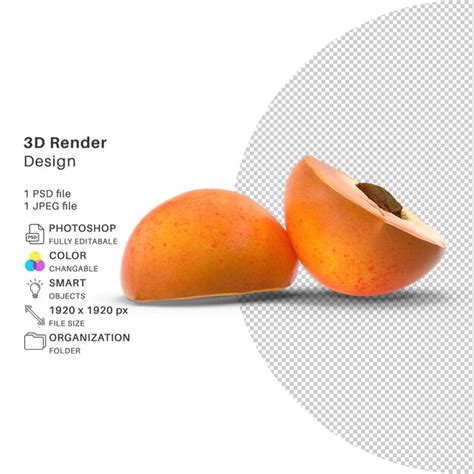 Premium Psd Half Apricot With Fruit Core 3d Modeling Psd File Realistic