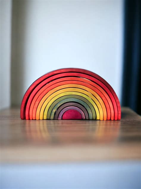 Wooden Rainbow Stacker Grimms Rainbow Large 12 Piece Montessori Developmental Toys