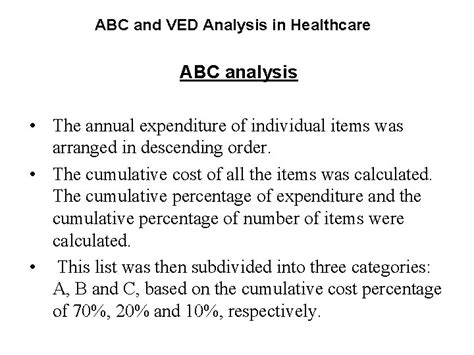 ABC And VED Analysis In Healthcare Case Study