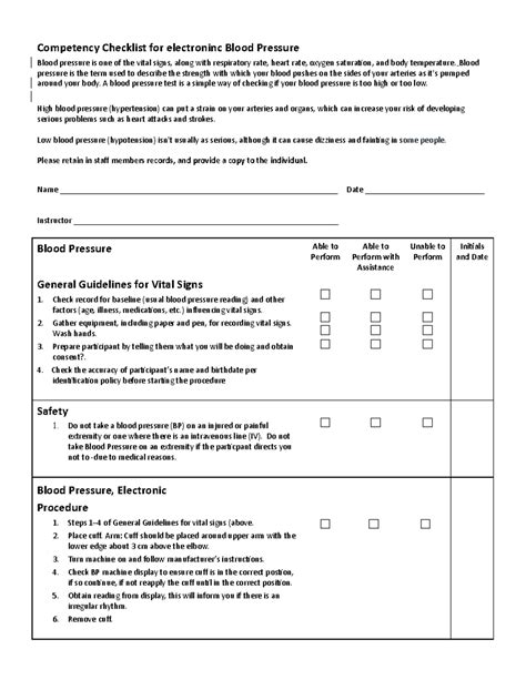 V3 Competency Checklist For Electronic Blood Pressure Pulse Oximetry