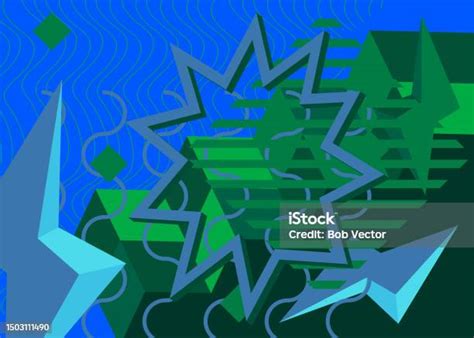 파란색과 초록색 기하학적 그래픽 미니멀 복고풍 테마 배경 빈티지 추상 기하학적 요소 포스터 표지 배경 배너 디자인을 위한 모양 템플릿 가리기에 대한 스톡 벡터 아트 및 기타