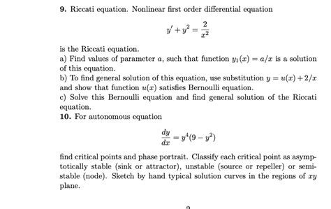 Answered 9 Riccati Equation Nonlinear First… Bartleby