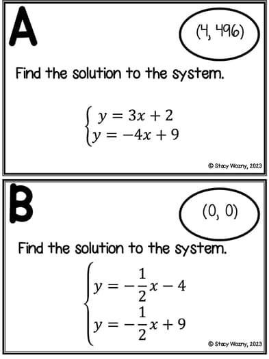 Systems Of Equations Graphing And Substitution Methods Scavenger Hunt