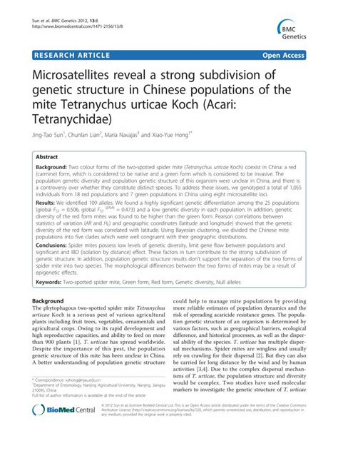 Pdf Microsatellites Reveal A Strong Subdivision Of Genetic Structure