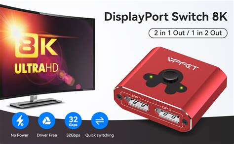 Displayport Switch 8k Splitter Bidirectional Dp 1 4 Switcher Box 2 In 1 Out 1 In 2