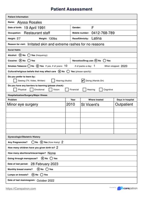 Patient Assessment And Example Free Pdf Download