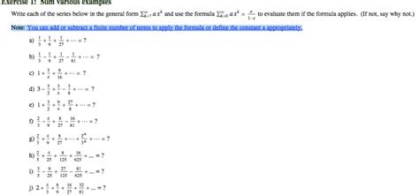 Solved Exercise I Sum Various Examples Write Each Of The Chegg Com