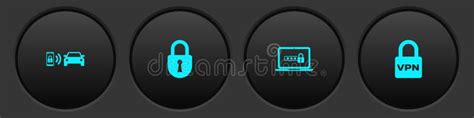 Set Smart Car Alarm System Lock Laptop With Password And Vpn Icon Vector Stock Vector