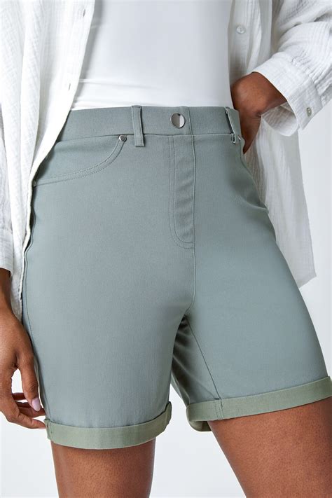 Khaki Stretch Turn Up Shorts Roman Uk