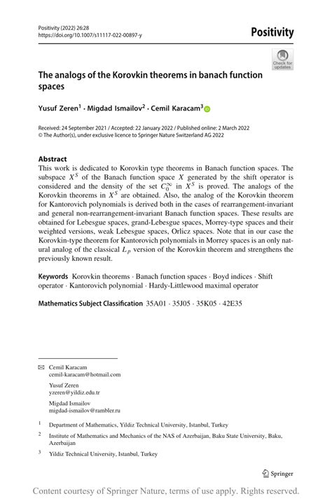 The Analogs Of The Korovkin Theorems In Banach Function Spaces Request Pdf