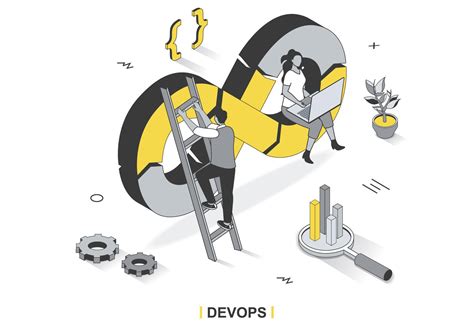 Devops Concept In 3d Isometric Outline Design Programmers And Engineers Working Together At