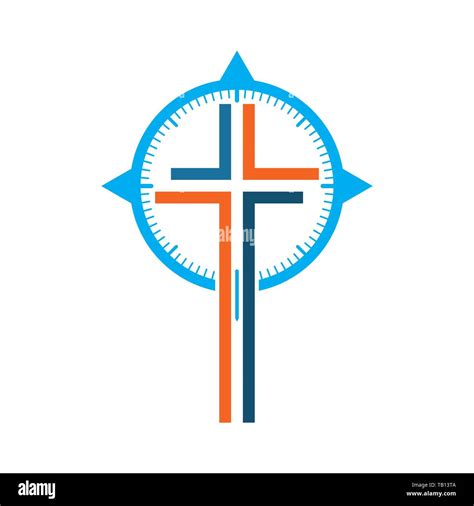 Color Christian Cross Icon With Compass Vector Illustration Concept Christian Symbol In Flat