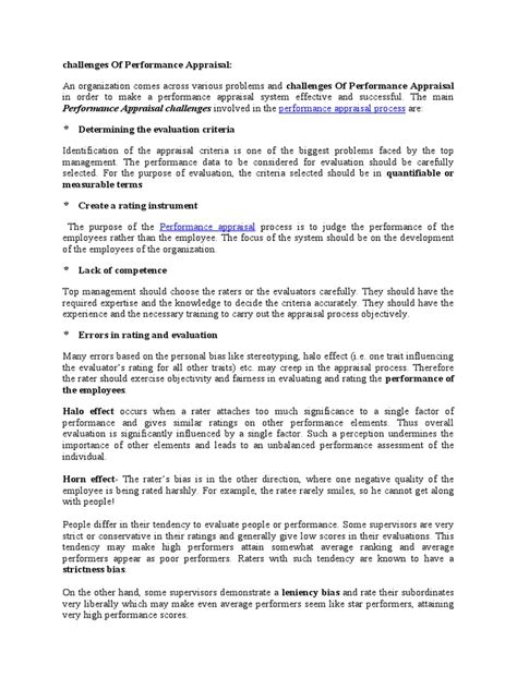 Challenges Of Performance Appraisal Pdf Performance Appraisal Bias