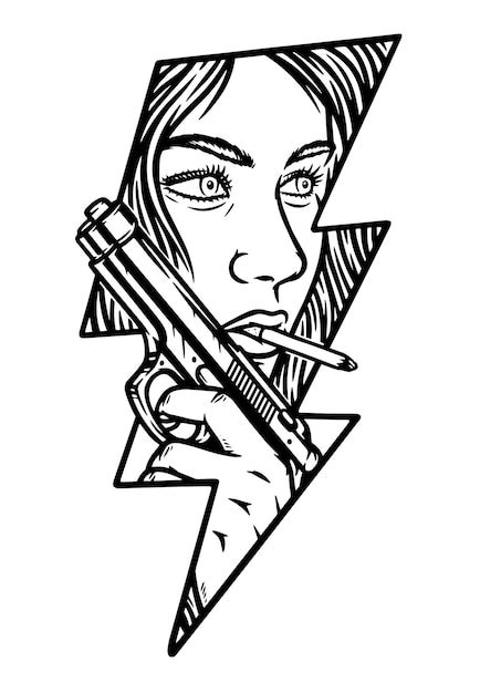 Girl Holding Gun Drawing Gangster African American Woman Hand Holding