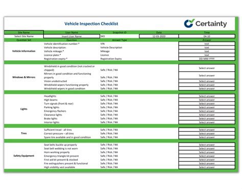 Vehicle Inspection Checklist
