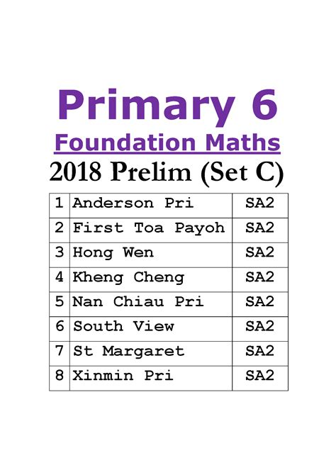 2018 Primary 6 Foundation Mathematics Prelim Exam Papers Set C Soft
