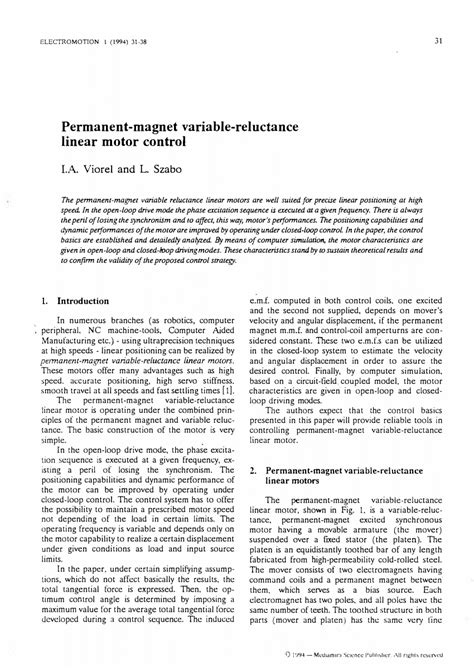 Pdf Permanent Magnet Variable Reluctance Linear Motor Control