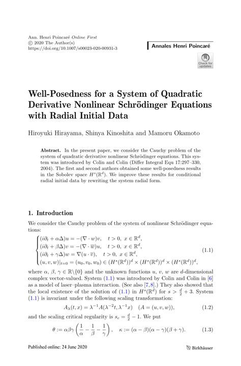 Pdf Well Posedness For A System Of Quadratic Derivative Nonlinear