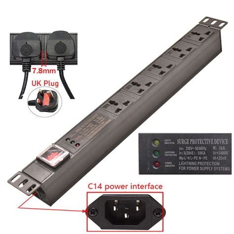 Pdu Power Strip Distribution Unit Switch C14 Interface Surge Ground Protector 2 14ways Universal