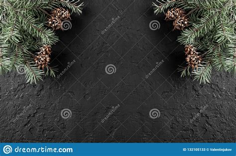 圣诞节与杉木锥体的冷杉分支在与光的黑暗的假日背景 Xmas和新年快乐题材 库存图片 图片 包括有 照亮 庆祝 132105133