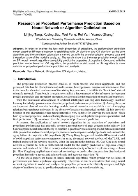 Pdf Research On Propellant Performance Prediction Based On Neural Network Or Algorithm