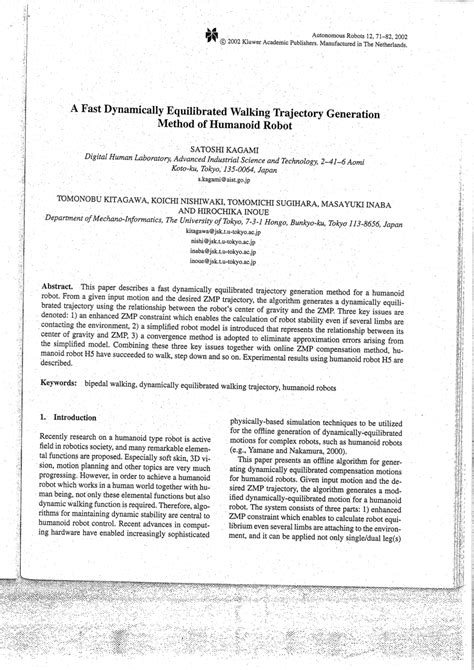 Pdf A Fast Dynamically Equilibrated Walking Trajectory Generation Method Of Humanoid Robot