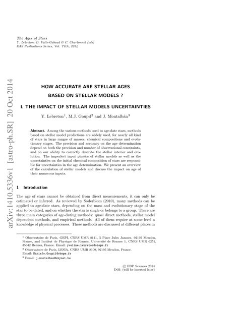 Pdf How Accurate Are Stellar Ages Based On Stellar Models I The