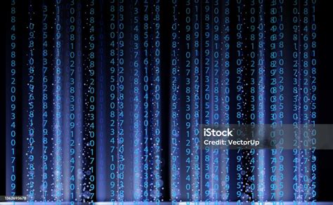 기술 추상적 배경 매트릭스 스타일 파란색 떨어지는 숫자 디지털 바이너리 데이터 흐름 먼지 화면 프로그래밍 개념 안전한 데이터