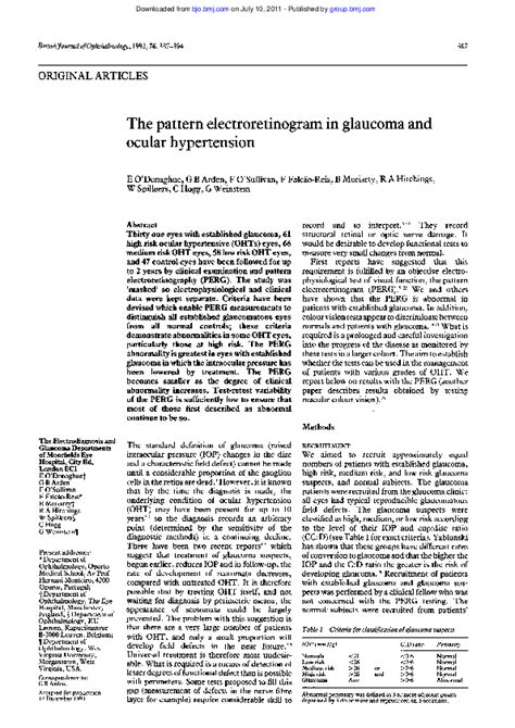 Pdf Pattern Electroretinogram In Glaucoma And Ocular Hypertension