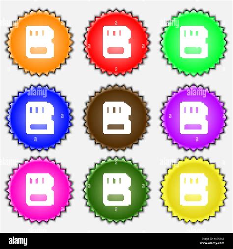 Compact Memory Card Icon Sign A Set Of Nine Different Colored Labels Vector Illustration Stock