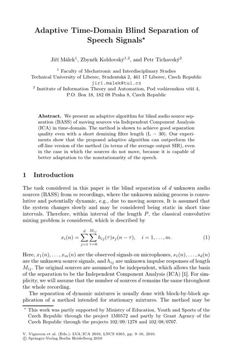 Pdf Adaptive Time Domain Blind Separation Of Speech Signals
