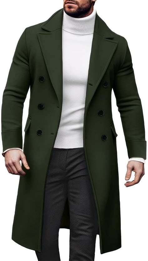 Adigau Mens Overcoat Winter Warm Long Coats Double Breasted Trench Coat